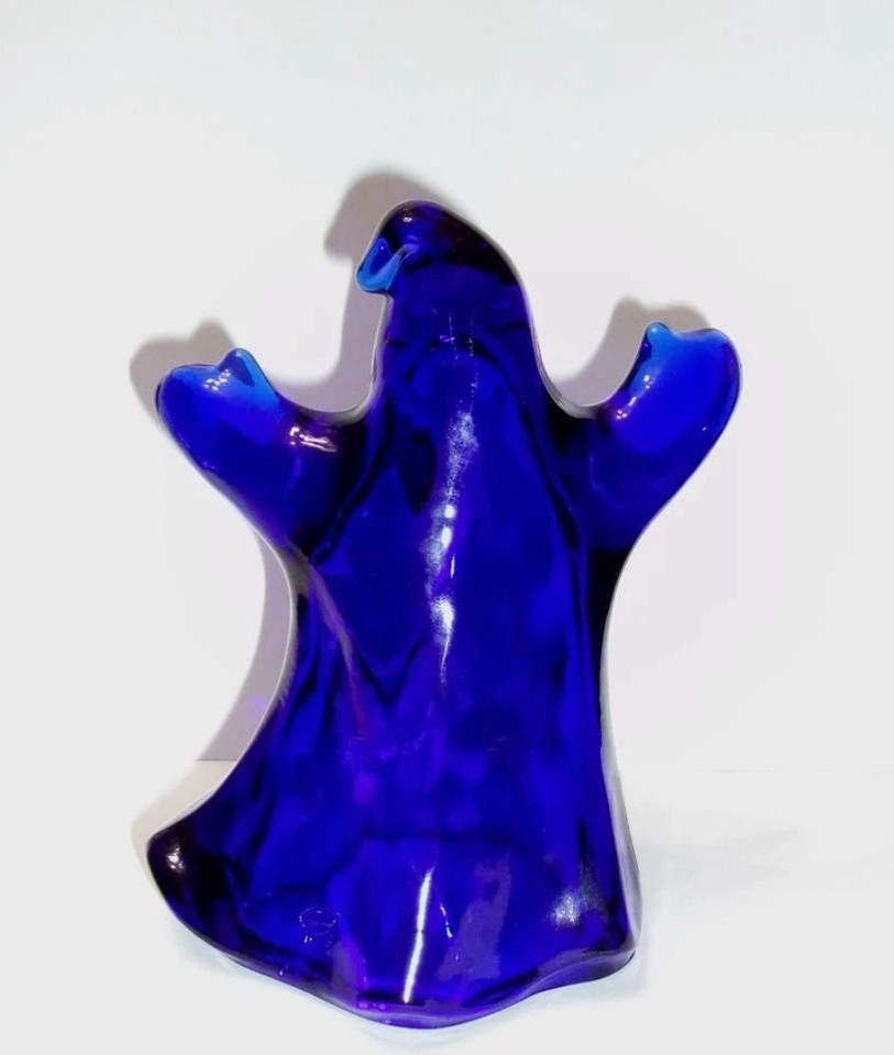 Fenton Glass Cobalt Blue Halloween Ghost Figurine Made by Mosser Glass ...