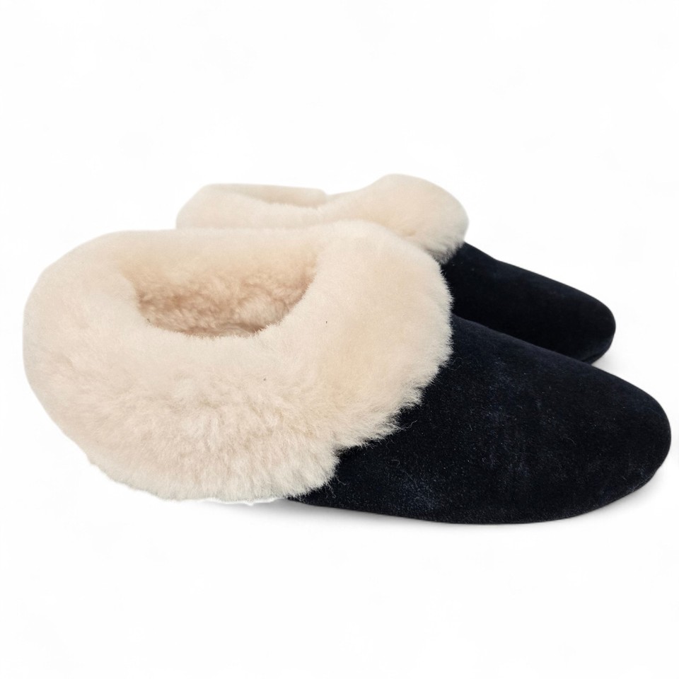 Pantoufles femme Vermont Country Store en cuir de mouton daim 8 M bleu ...