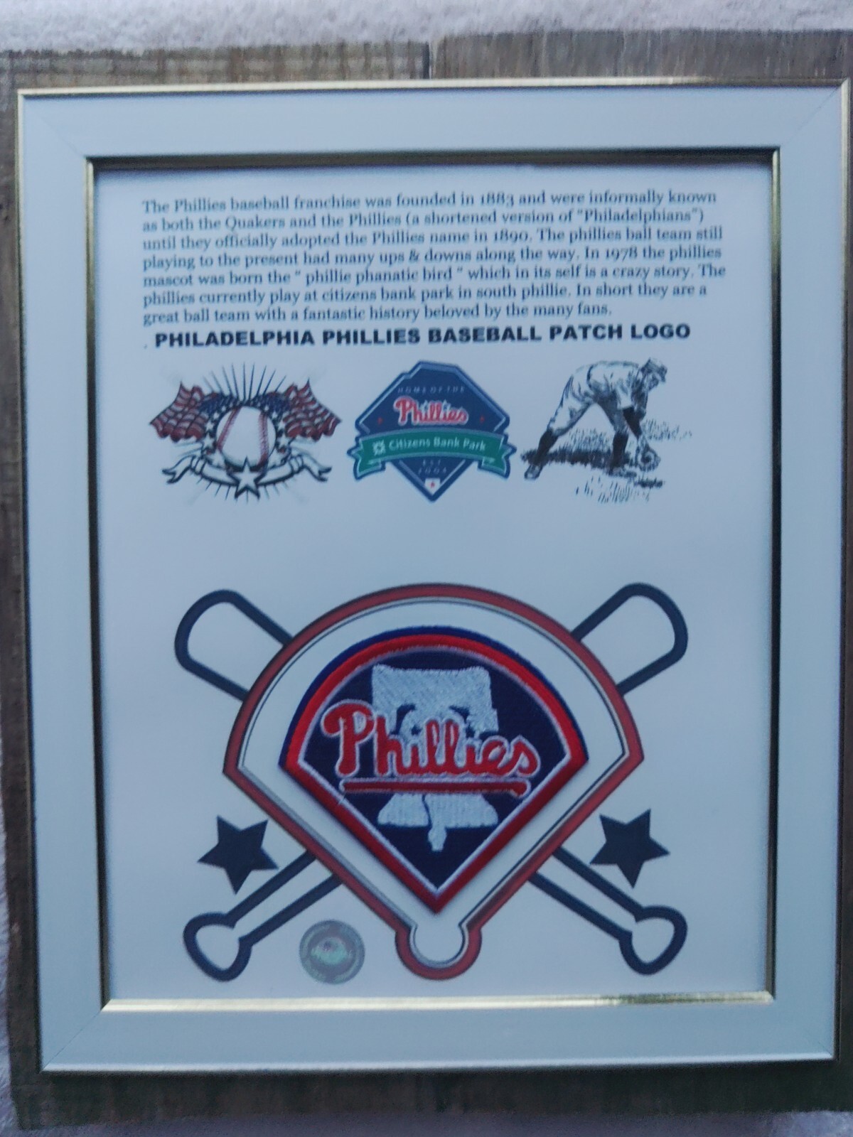 PHILADEPHIA PHILLIES BASEBALL PATCH LOGO CUSTOM FRAMED UNIQUE DESIGN NO ...