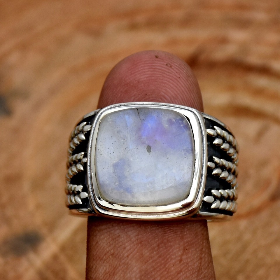Moonstone Ring 925 Sterling Silver Moonstone Gemstone Men's Ring ...
