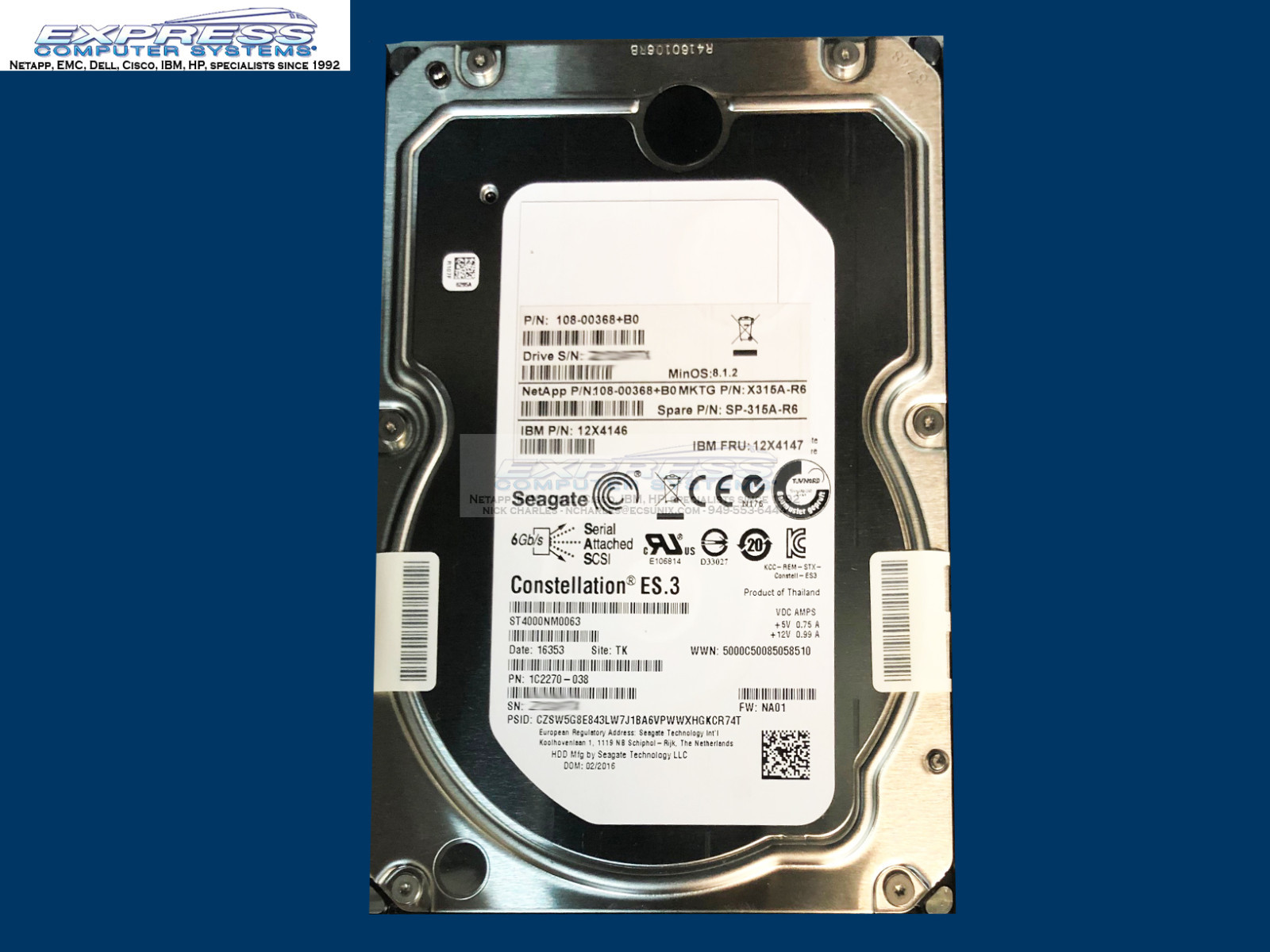 Netapp DS4246 24x 4TB 7.2K NL SAS SED NSE X315A-R6 DS4246-0796-24N-QS ...