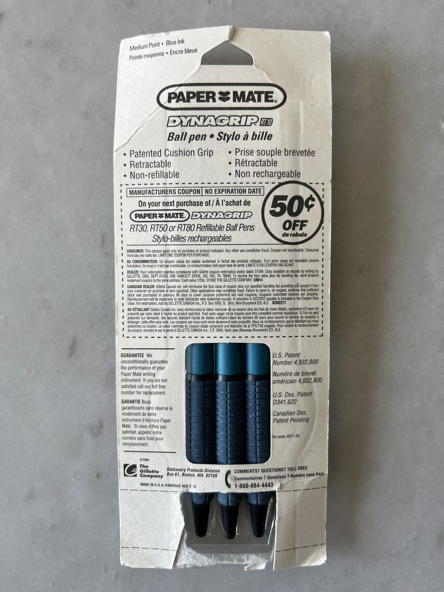 Vintage Papermate Dynagrip Rt10 Pen Med Point Purple Ink