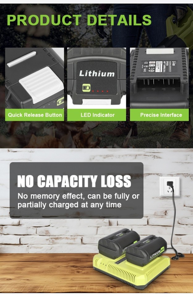 Bibisi 40v Lithium Ion Battery 6.0AH - Compatible With Ryobi - OP4050A ...