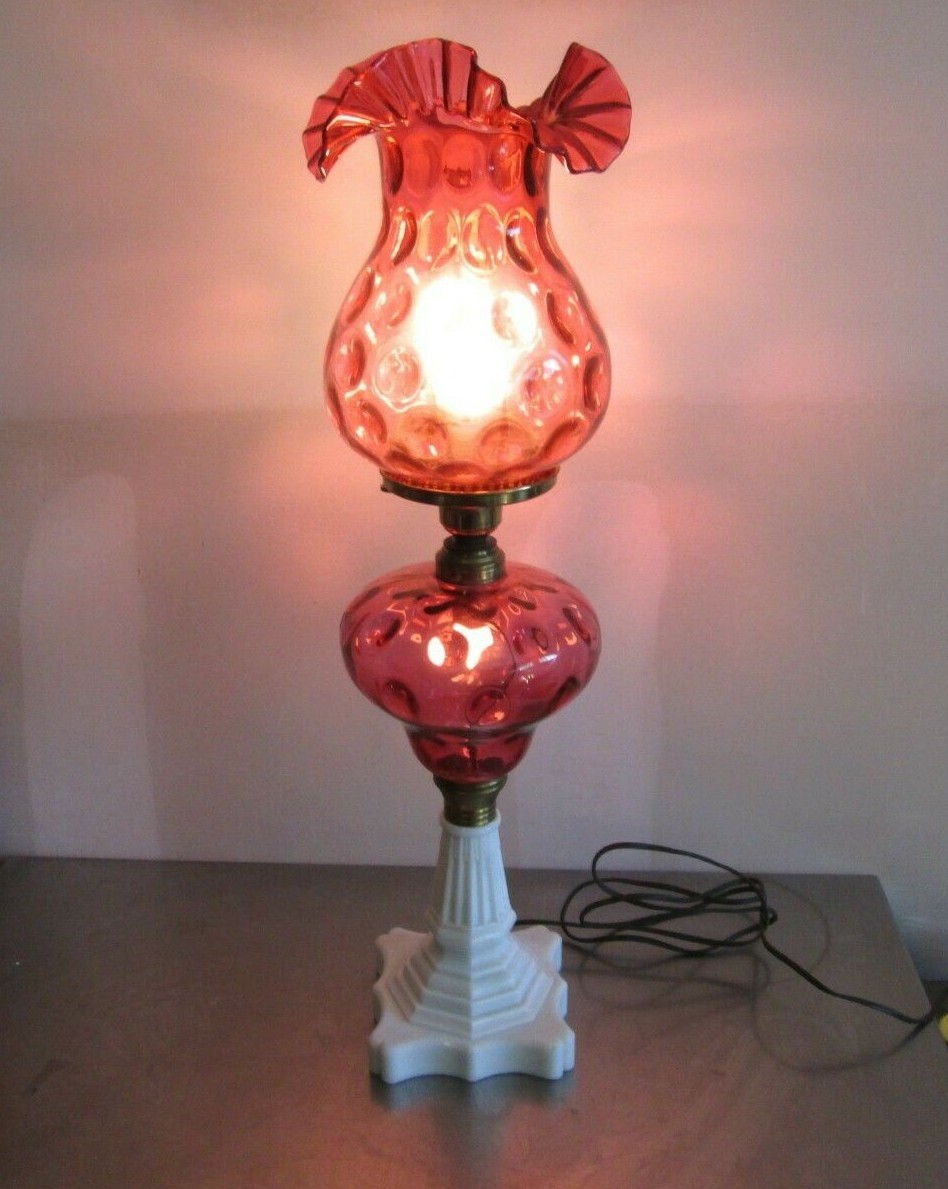 Fenton Cranberry Glass Lamps Vintage Gone With The Wind Cranberry