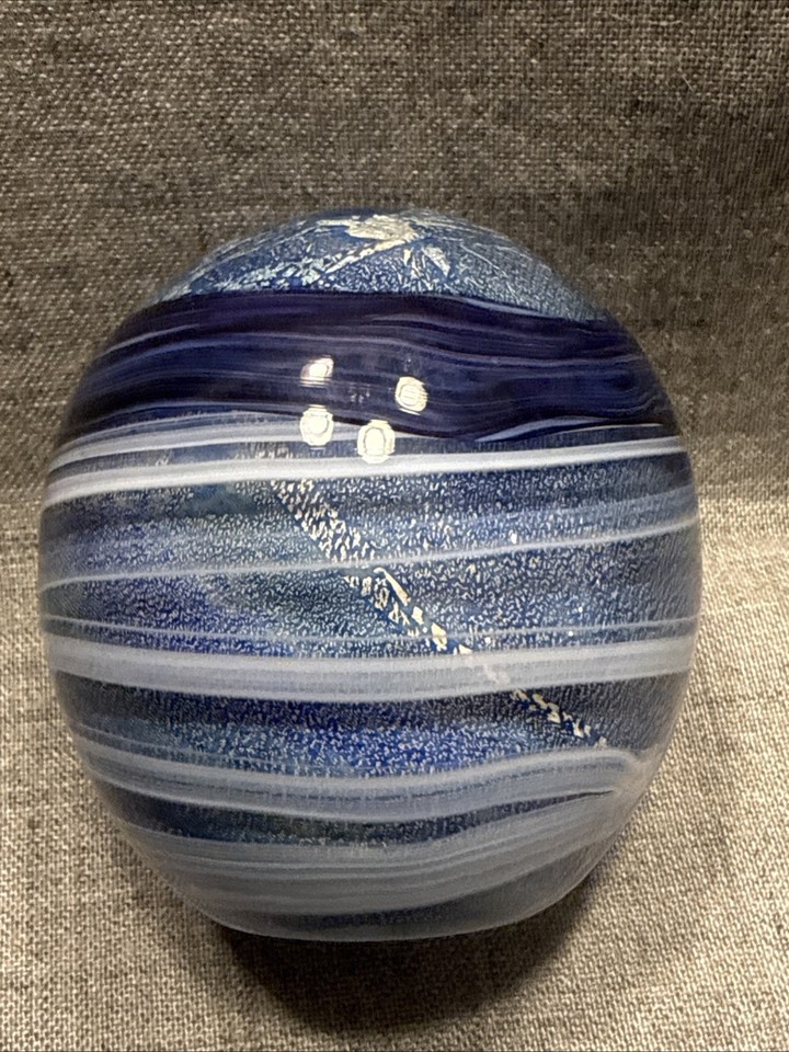 jonathan Harris Signed Glass Paperweight Ironbridge Blue & Silver 2.5 ...