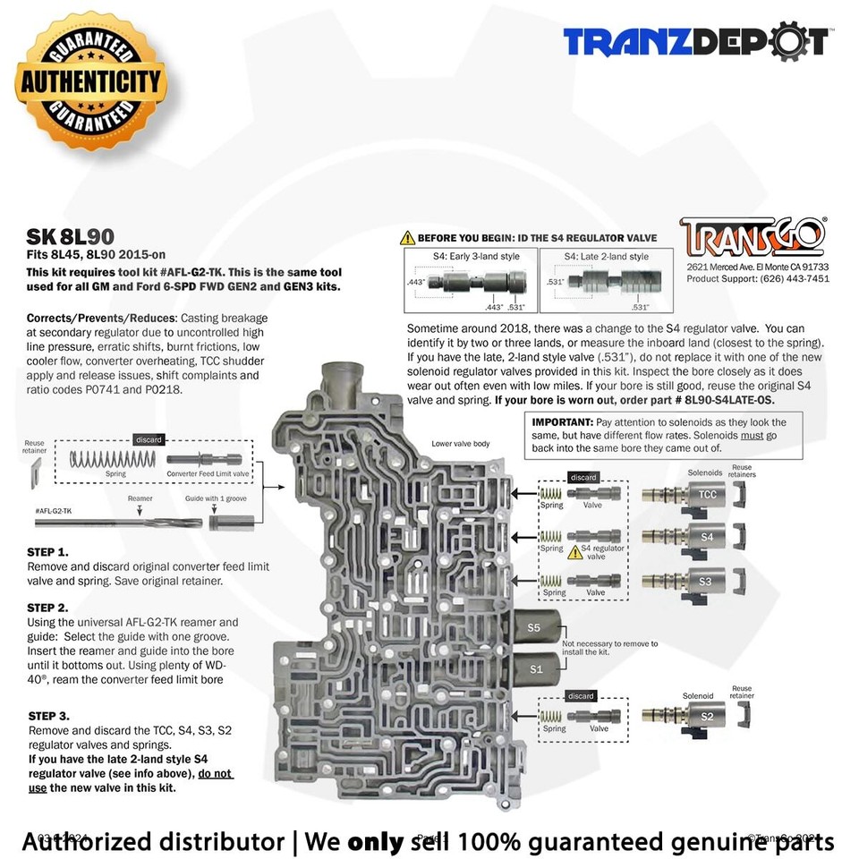 Brand New! Genuine TransGo 8L45 8L90 SHIFT KIT® Valve Body Repair Kit ...