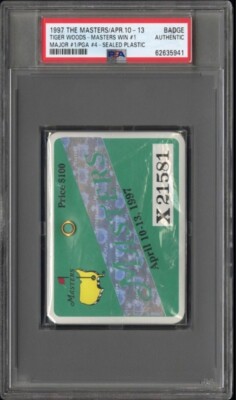 1997 THE MASTERS-BADGE SEALED PLASTIC TIGER WOODS-PGA MASTERS WIN 1 ...