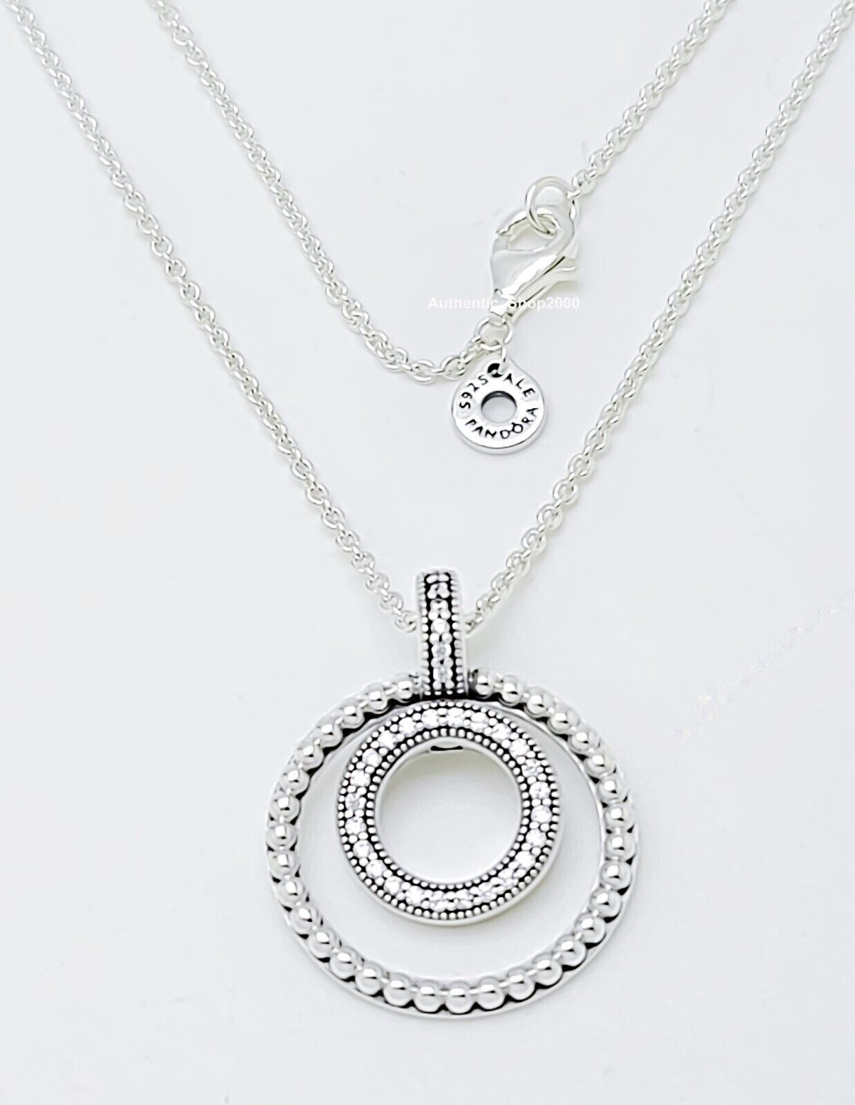 NEW 100% PANDORA 925 Ale Logo Pavé & Beads Pendant & Necklace 392308C01 ...