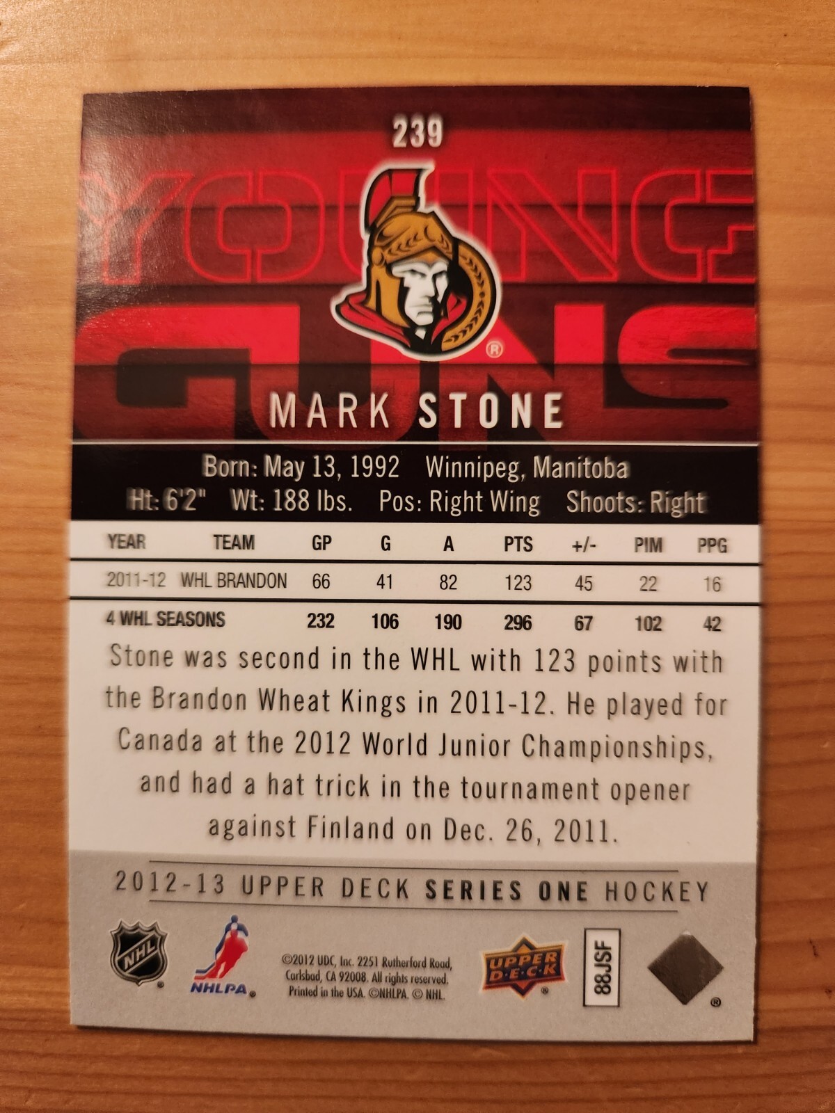 2012-13 Upper Deck UD Young Guns YG Mark Stone Rookie Card RC #239 | eBay