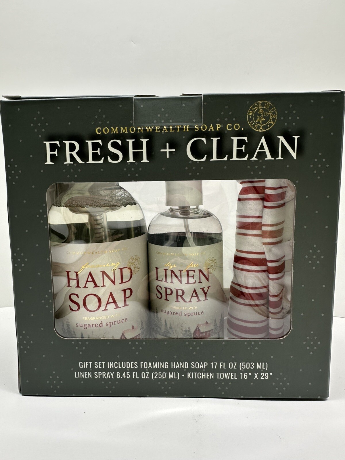 Commonwealth Soap Co CST Sugared Spruce Hand Soap Linen Spray Box Gift ...