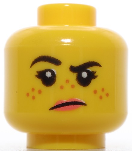 Lego Minifig Head Dual Sided Female Freckles Pink Lips Raised Eyebrow ...