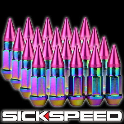 SICKSPEED 20 PC NEO CHROME/PINK SPIKED ALUMINUM 50MM LUG NUTS WHEEL ...