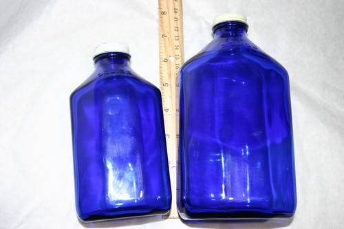 (2) Vintage Genuine Phillips Milk of Magnesia Cobalt Blue 8 Sided Glass ...
