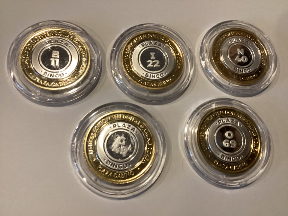 Collectors Silver Strike Coin Set - 5 Plaza Casino Chips $10 Token ...
