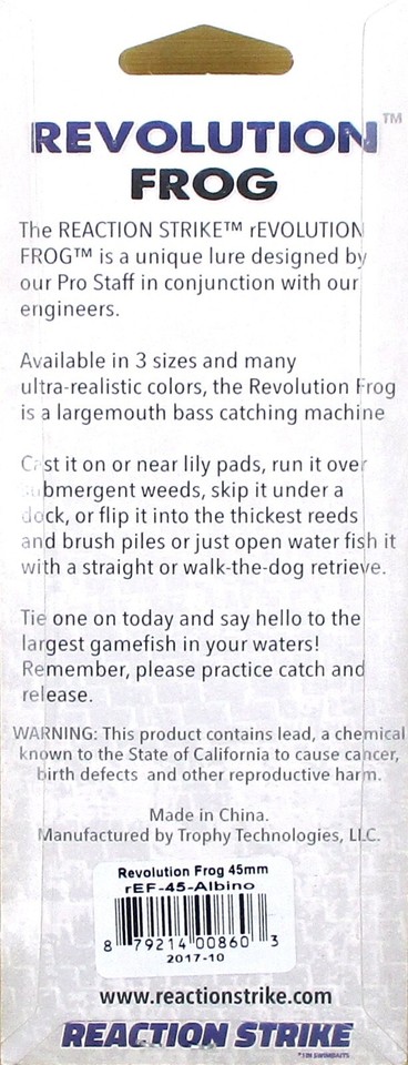 (3) Reaction Strike Topwater 1 1/2" Revolution Frog 1/4 Oz Albino Brand ...