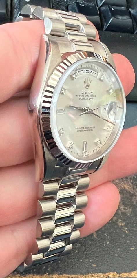 ROLEX 18K WHITE GOLD DOUBLE QUICKSET PRESIDENT 18239 36MM Silver ...