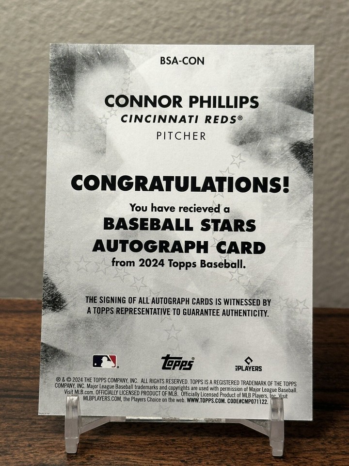 Connor Phillips 2024 Topps Series 1 Baseball Stars Auto Rookie Reds # ...