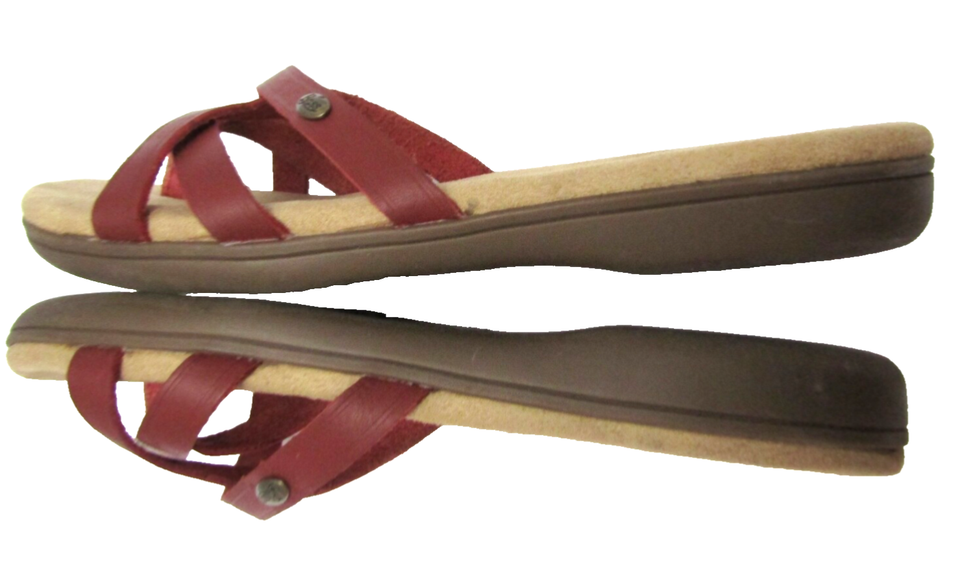 VTG GH Bass Co Sunjuns Flat Sandals BURGUNDY-RED LEATHR FLIPFLOPS ...