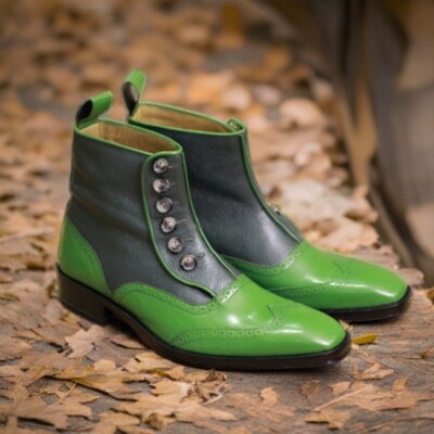 New Men's Handmade Green Ankle High Button Boots, Dress and Formal Wear ...