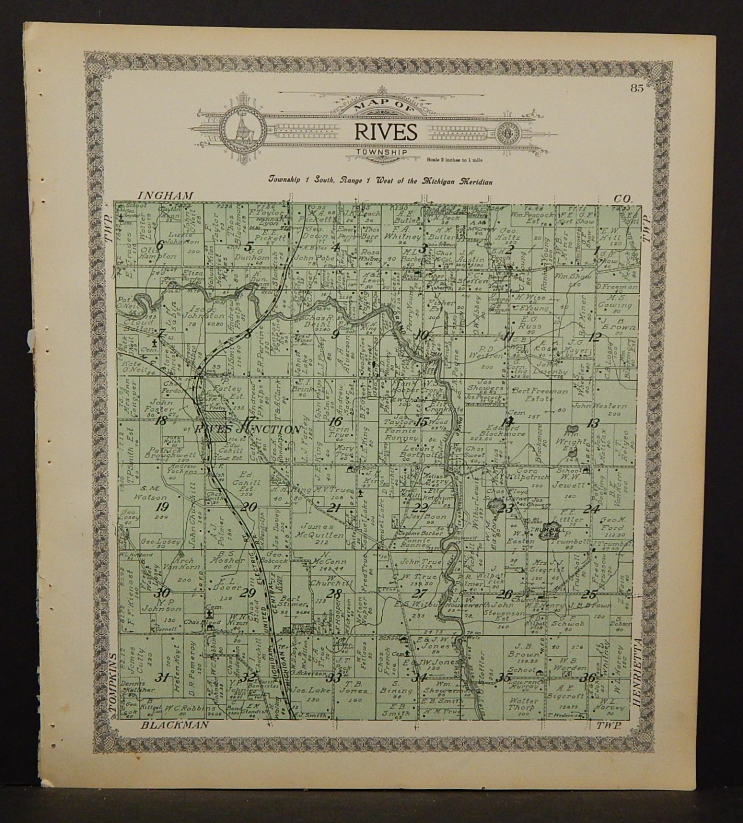Michigan Jackson County Map Rives Township 1911 L19#31 | eBay