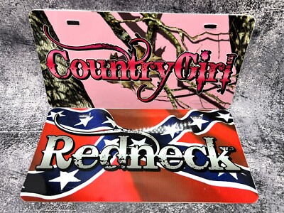 2 SET Redneck/Country Girl Auto License Plate/Man Cave/Garage/Game Room ...