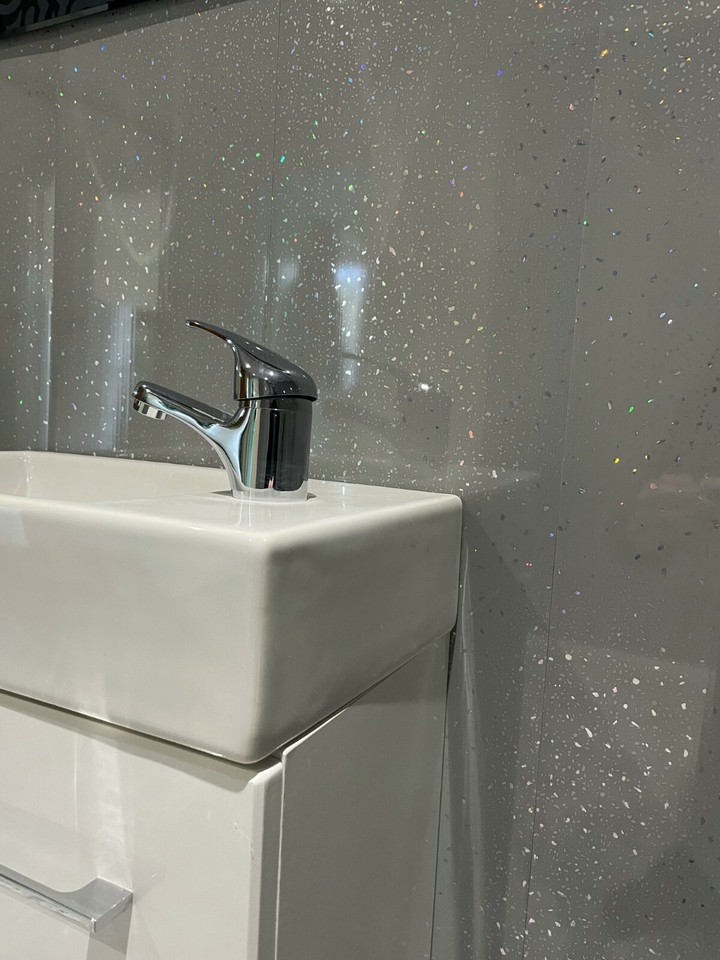 Grey Bathroom Cladding 8mm White Ceiling Panels Tile Effect PVC Shower ...