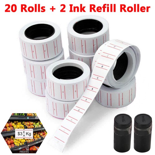 20 Rolls Price Tags For MX-5500 Pricing Gun Labels Stickers w/ Ink ...