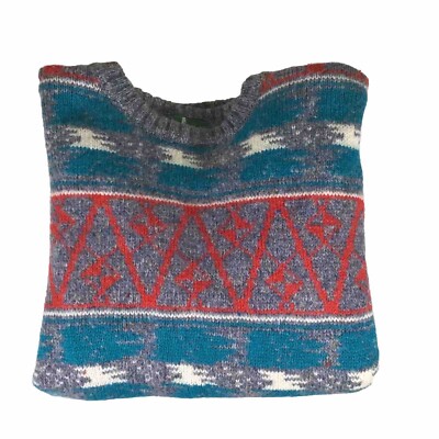 Hunt Club VTG Men Wool Blend Multicolor Aztec Style Pullover Sweater Sz ...