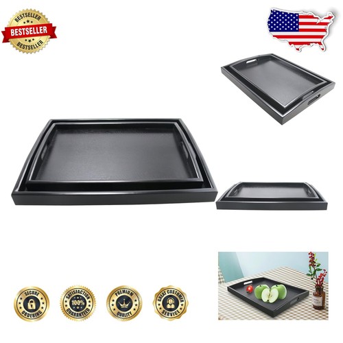 Non-Slip Black Wood Butler Trays - Rectangular Serving Solution for Any ...