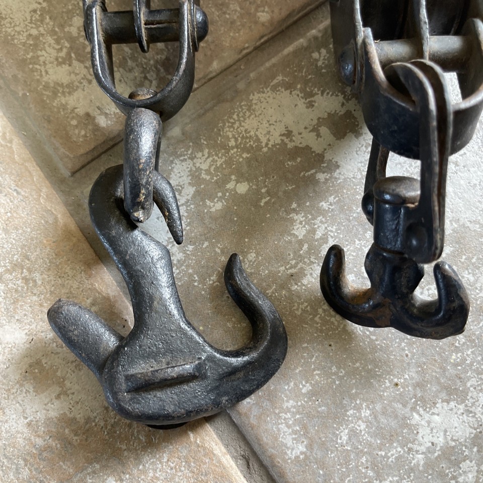 2 Vintage Rope Pulley Block & Tackle Fence Stretcher Farm Rustic Barn ...