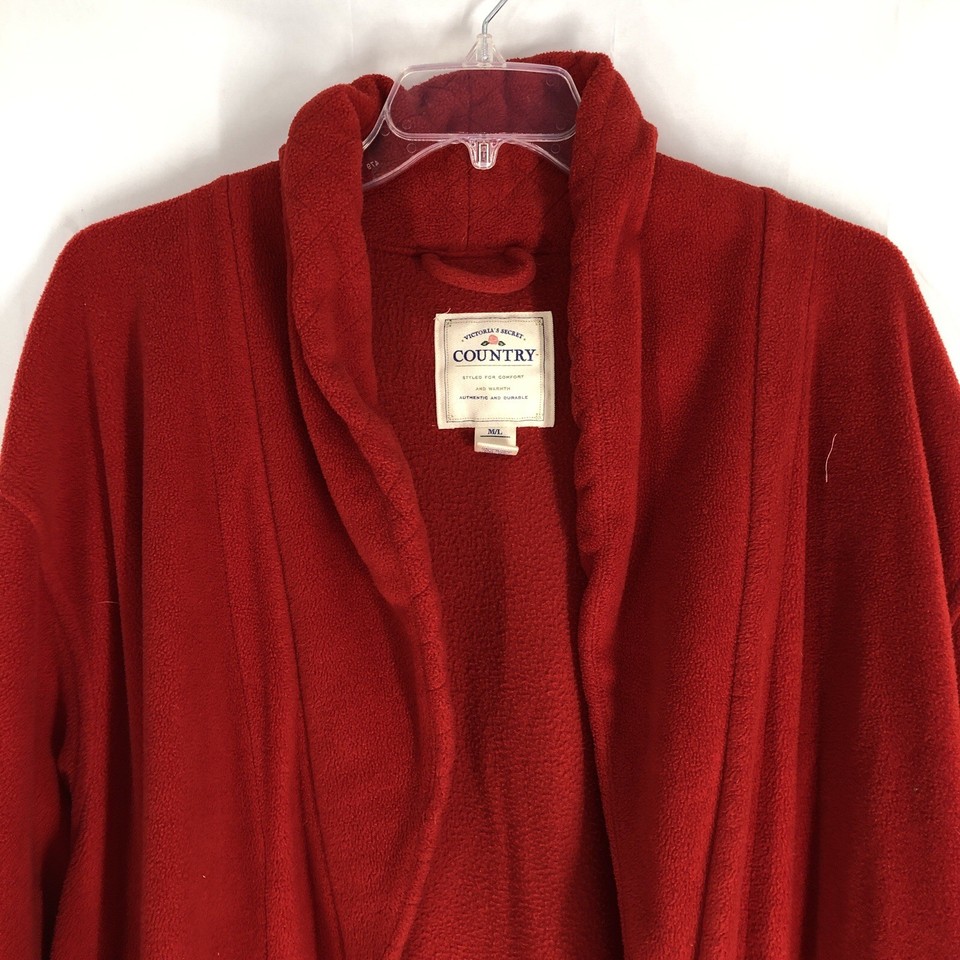 VICTORIA'S SECRET Country Red Fleece Sleep Robe Womens M/L Long Winter ...