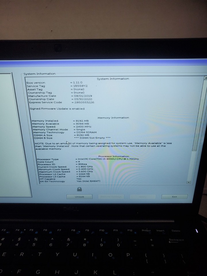 Dell Latitude 7490 14" i5-8350U 1.70GHz 8GB RAM No HDD/SSD/OS! BIOS PW ...