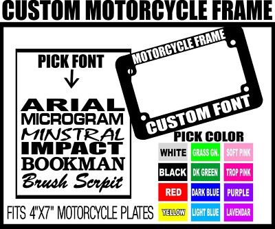 CUSTOM FONT MOTORCYCLE CUSTOM PERSONALIZED License Plate Frame COLOR | eBay