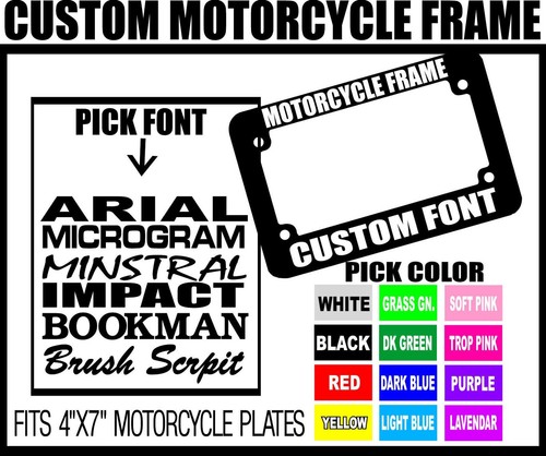 CUSTOM FONT MOTORCYCLE CUSTOM PERSONALIZED License Plate Frame COLOR | eBay