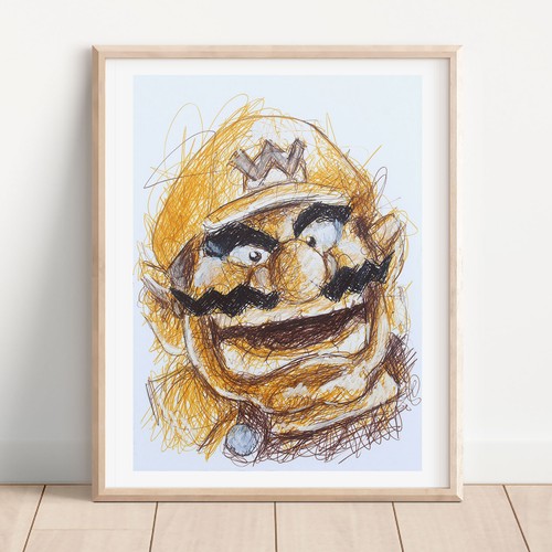 Wario Ballpoint Pen Print, Super Mario Art Poster | eBay