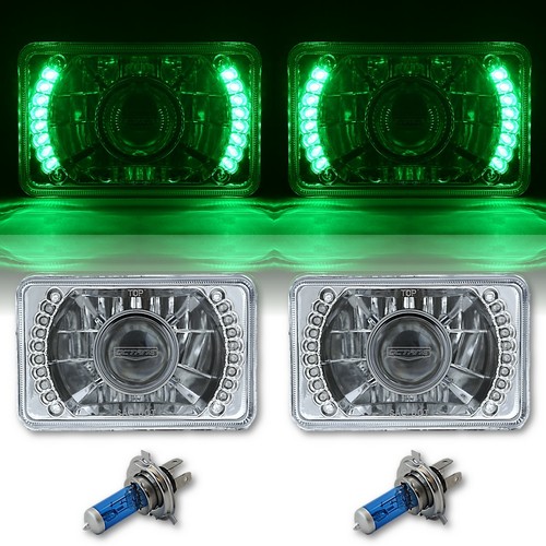 4X6" Green LED Halo Projector Halogen Headlight Headlamp Bulb Crystal ...