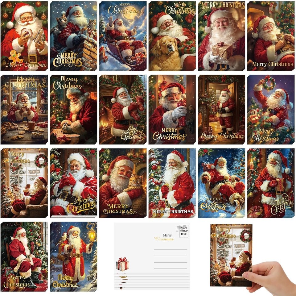 80 Pcs Vintage Christmas Postcards 4'' X 6" Santa Greeting Cards Retro ...