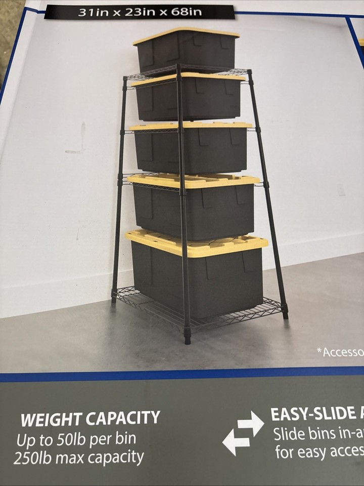 SafeRacks Storage Bin Rack, 5 Tote Capacity, NSF Certified Black ...