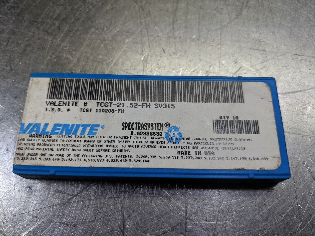 Valenite Carbide Inserts QTY10 TCGT 21.52 FH / TCGT 110208 FH SV315 ...