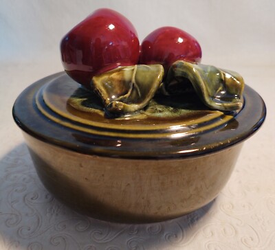 Wade Vintage California Pottery Covered Dish W/ Apples Beautiful Amber ...