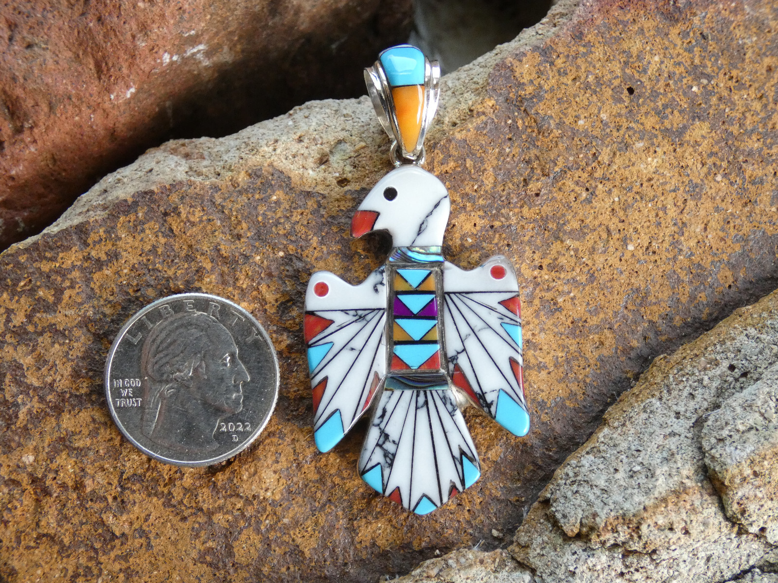 Thunderbird Handcrafted Micro Inlay Multi Gemstone Sterling Silver ...