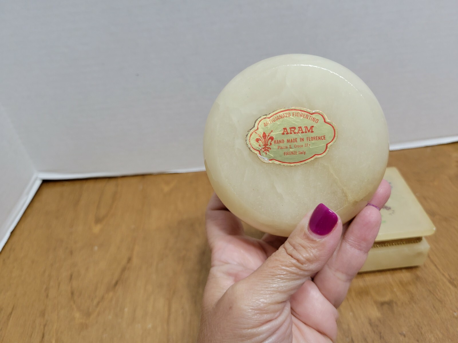 RARE VINTAGE 2 ARAM ALABASTER BOXES FLOWERS CREAM GOLD MADE IN FLORENCE ...