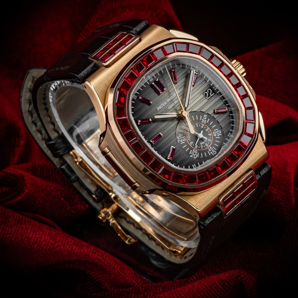 Patek Philippe Nautilus Rose Gold Brown Dial Ruby 5980/12R Rare ...