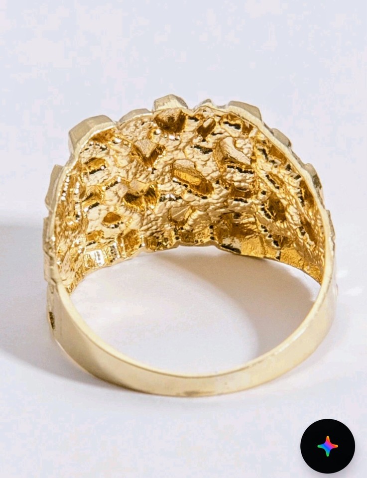 Mens Nugget Square Ring Real Solid 10K Yellow Gold 8.5 | eBay