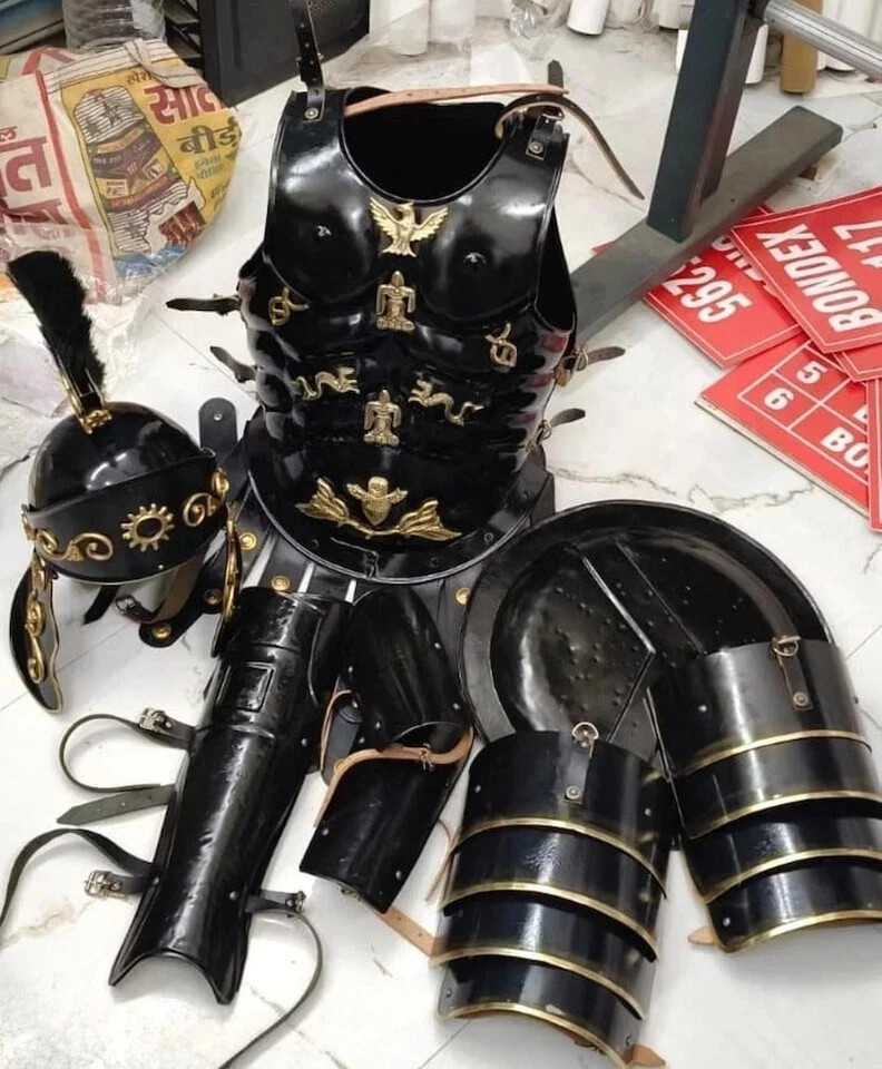 Roman Armor Muscle Jacket with Roman Helmet Arm Guard Shoulder & Shield ...
