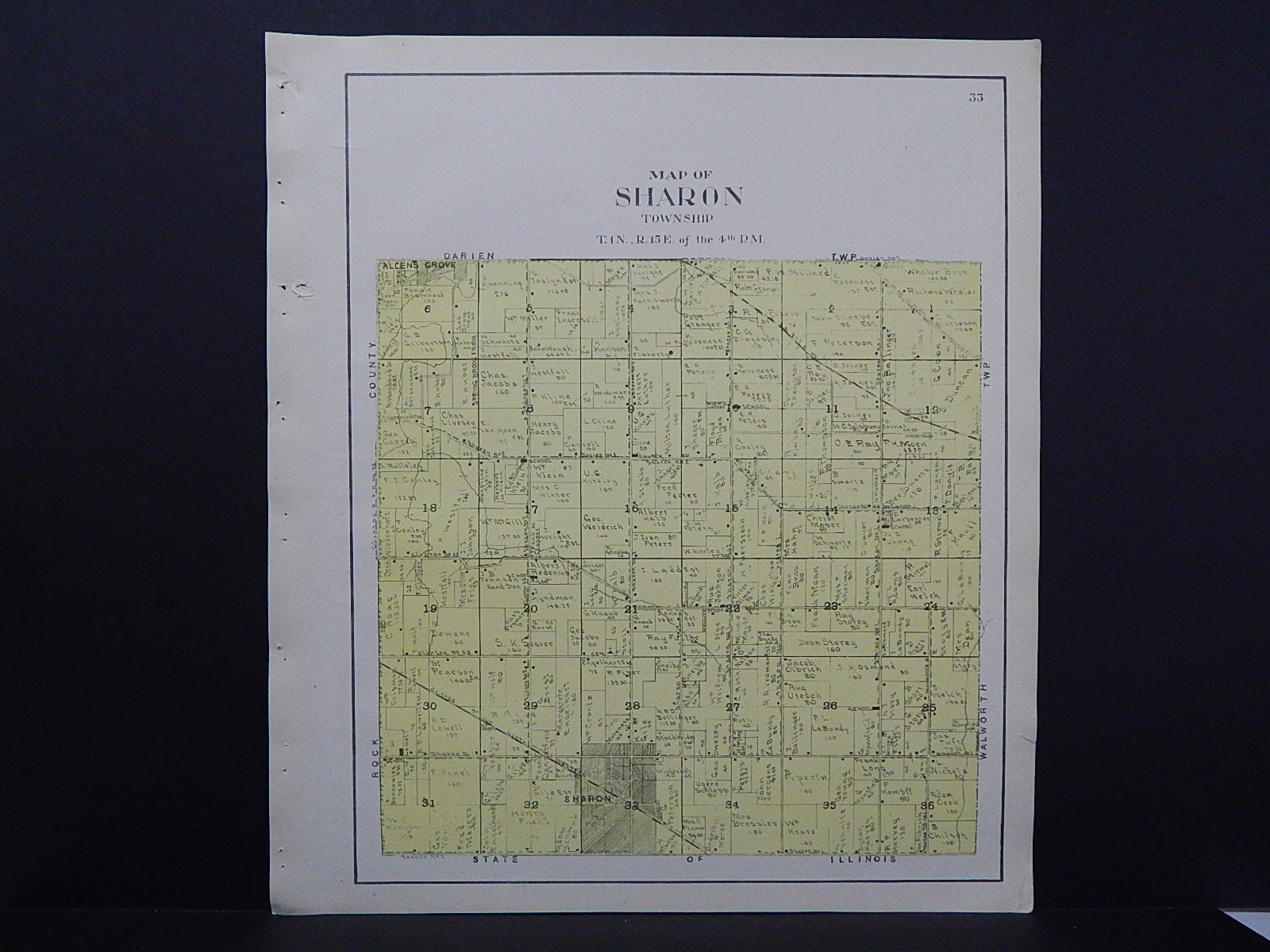 Wisconsin Walworth County Plat Map Sharon Township 1921 K19#52 | eBay