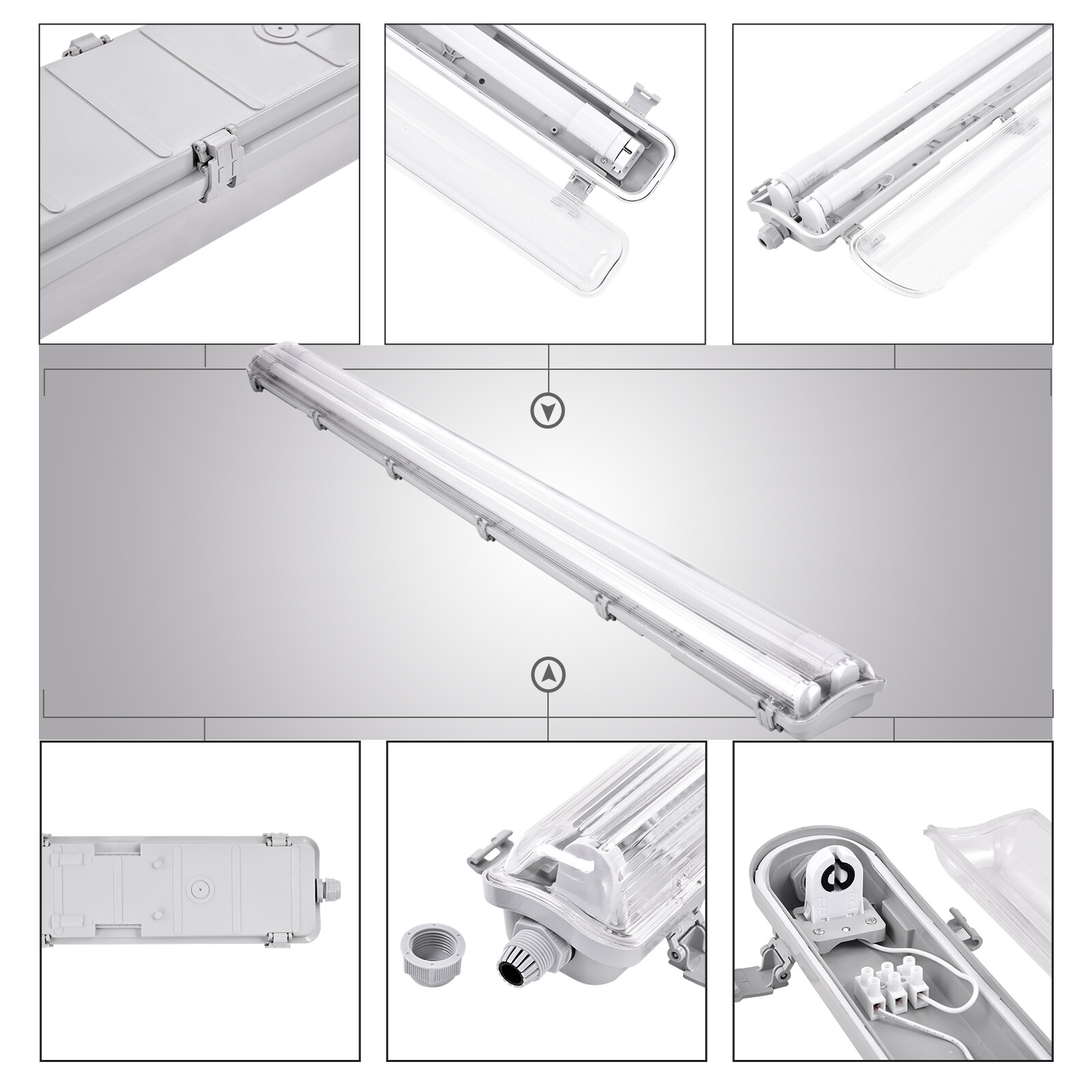 LED Waterproof Tube Batten Lamp Fitting Single 5FT 150CM IP65 22W White ...