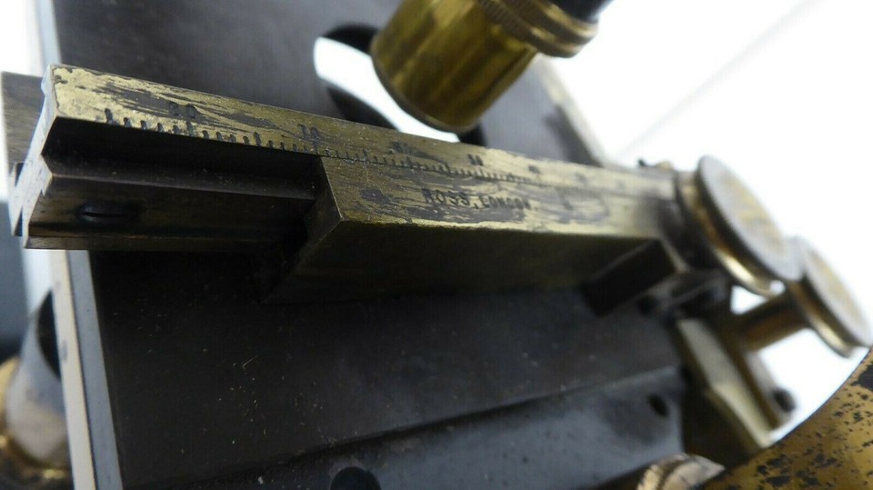 VINTAGE SCIENCE LAB MICROSCOPE ROSS BRASS ANTIQUE ARMY MILITARY BROAD ...