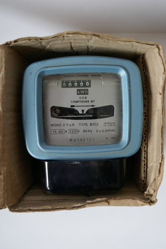 Ancien compteur electrique BT type EDF bleu vintage index 0000 Mono ...