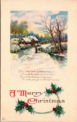 Postcard A Merry Christmas Rural House Snow Bridge Unposted | eBay